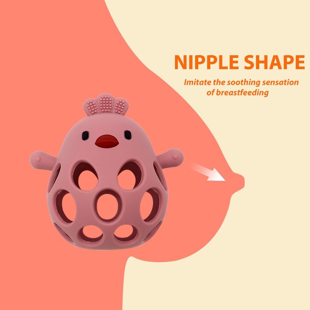 Silicone Chick Teething Toy with Rattle - Beige| My Mom And Me